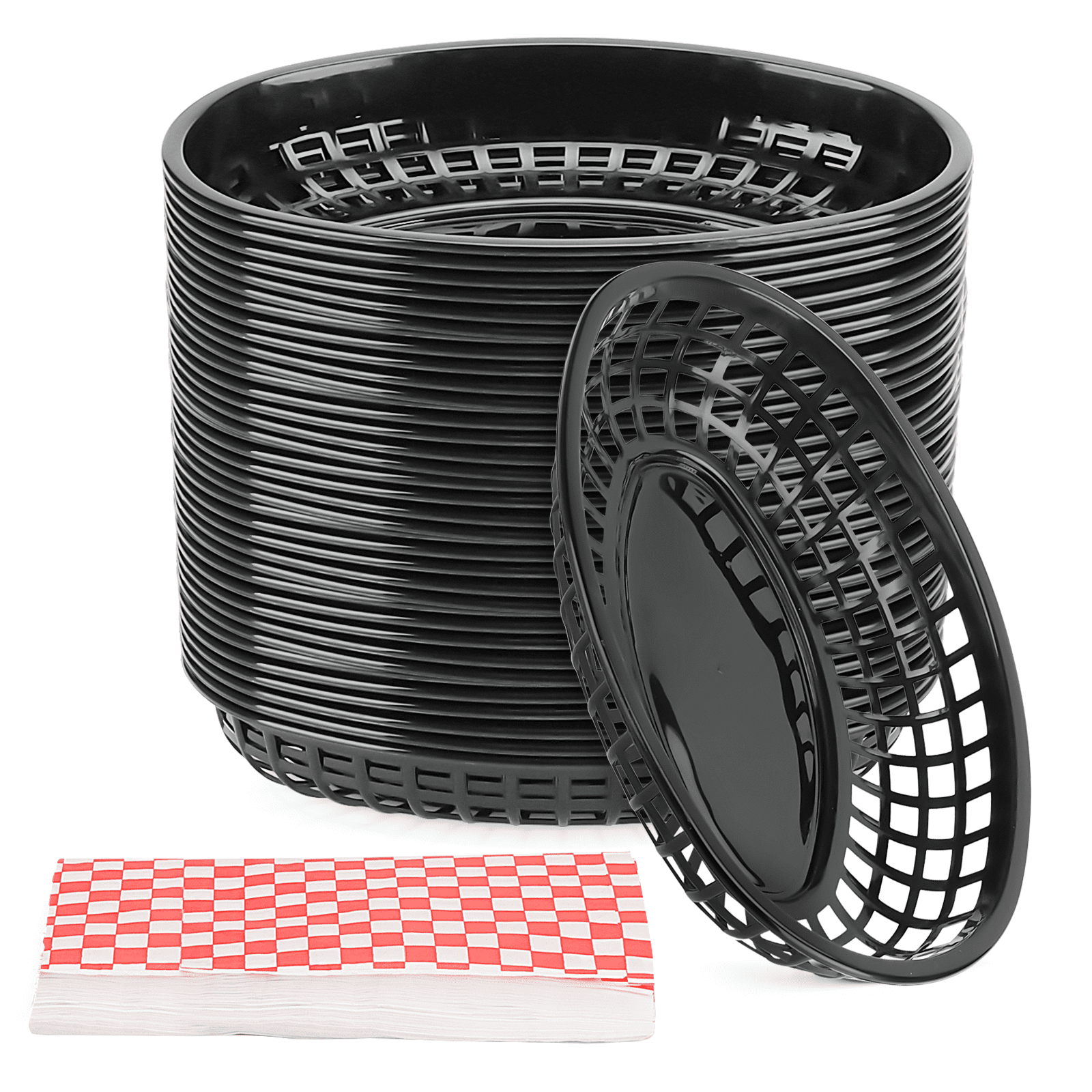 SEUNMUK 50 Pack 8.9 x 5.5 Inch Black Plastic Fast Food Serving Baskets ...