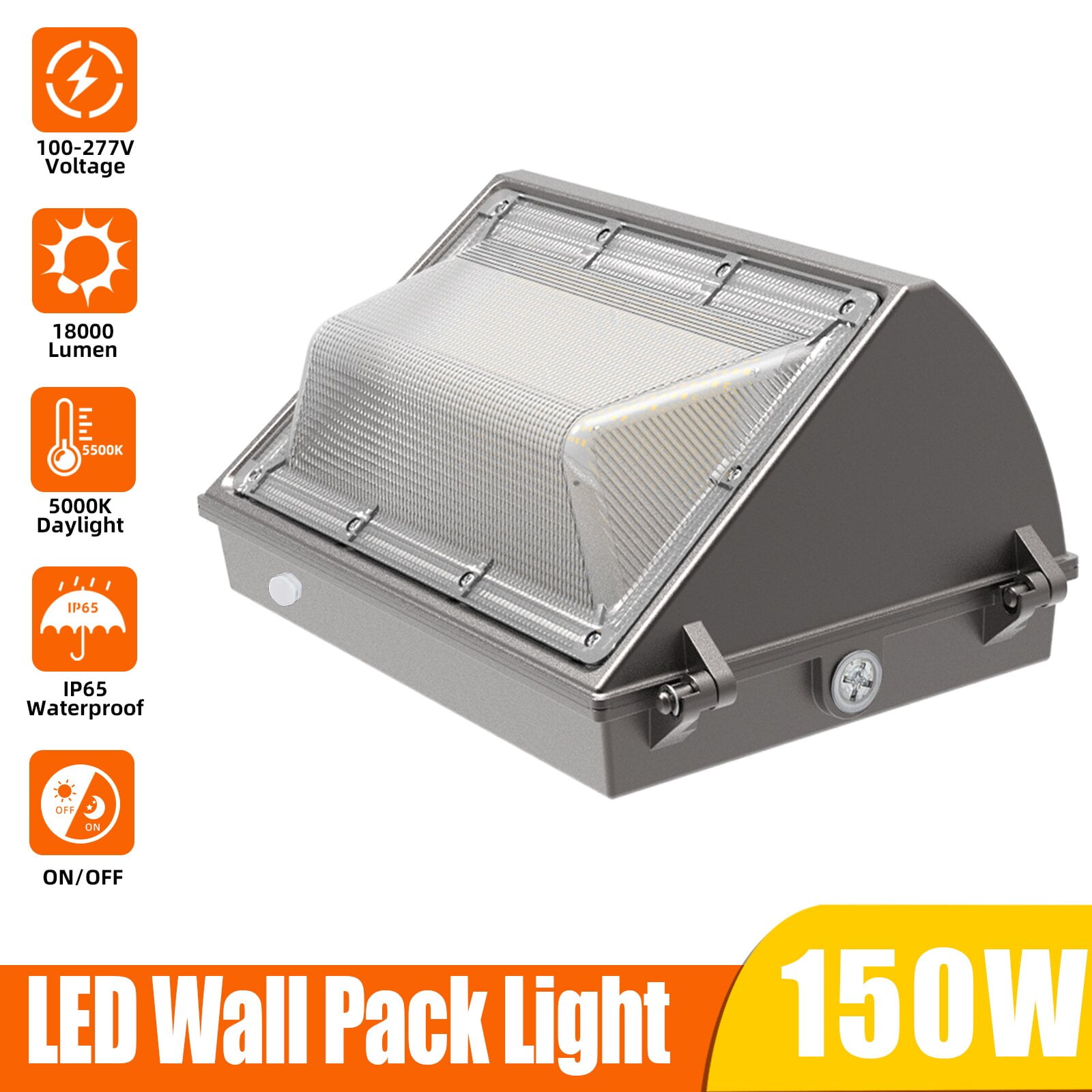 SEURON 150W LED Wall Pack Light with Dusk-to-Dawn 5000K Daylight ...