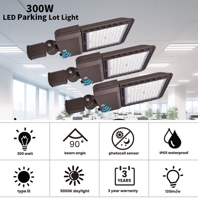SEURON 3Pack 300W LED Parking Lot Lamp Fixture with Dusk to Dawn ...