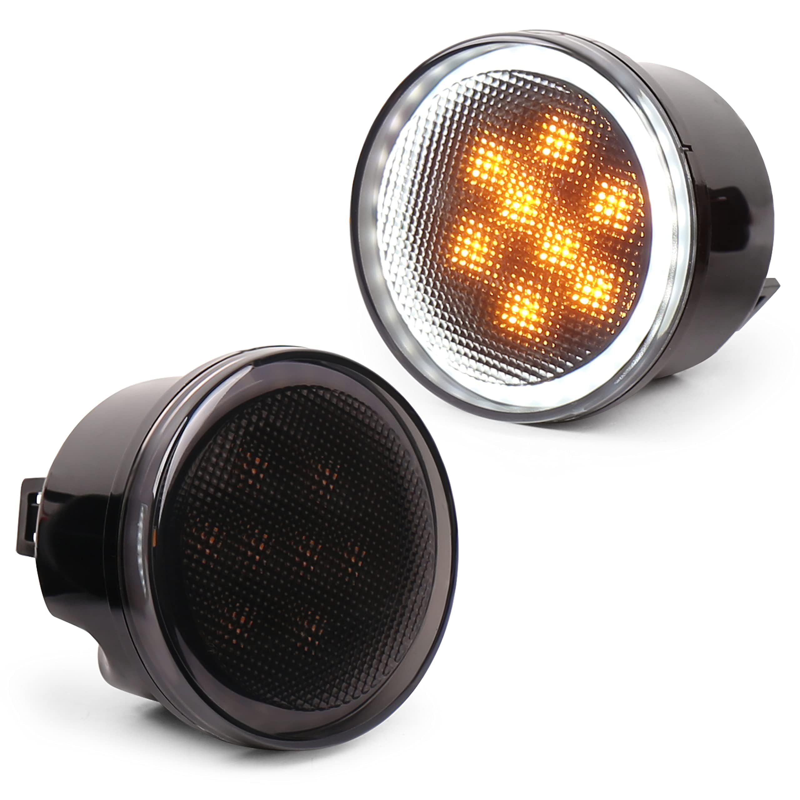 SEUYA JK Turn Signal Lights with White Halo Ring Amber LED Front ...