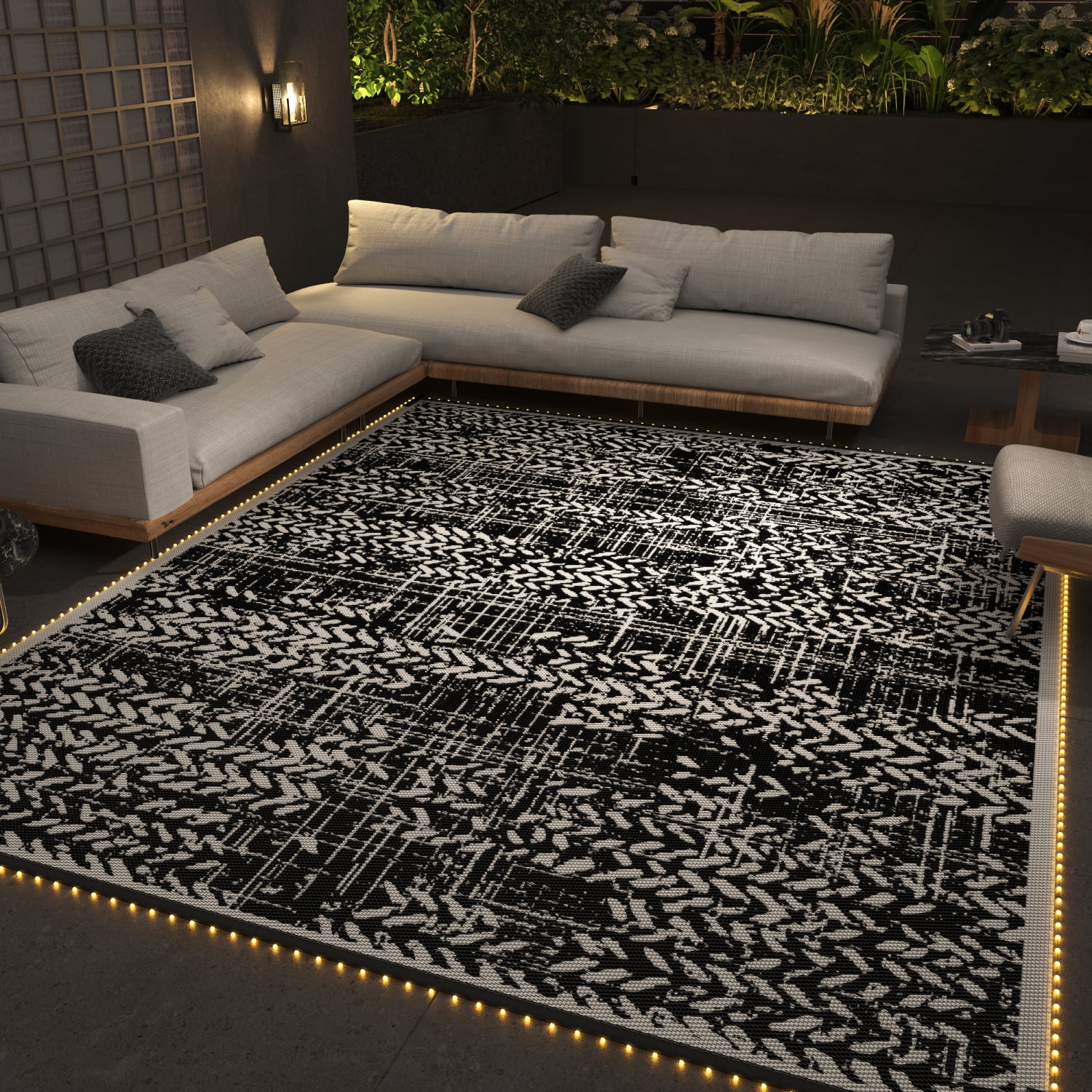 VUNATE Outdoor 8x10 Reversible Waterproof Patio Rug with LED Lights ...