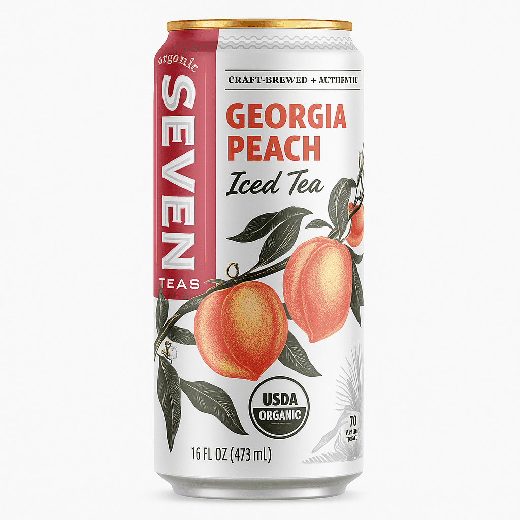 SEVEN Teas Organic Georgia Peach Iced Tea, 16 fl oz Cans, Pack of 12 ...