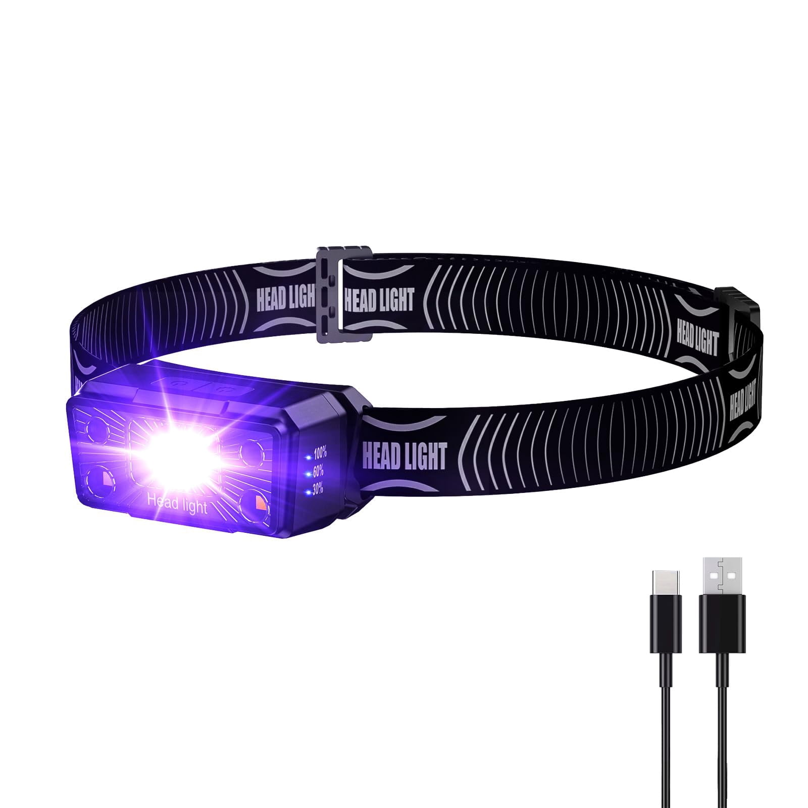 SEVENKA 2in1 UV Headlamp Flashlight Black Light, Rechargeable Hands ...