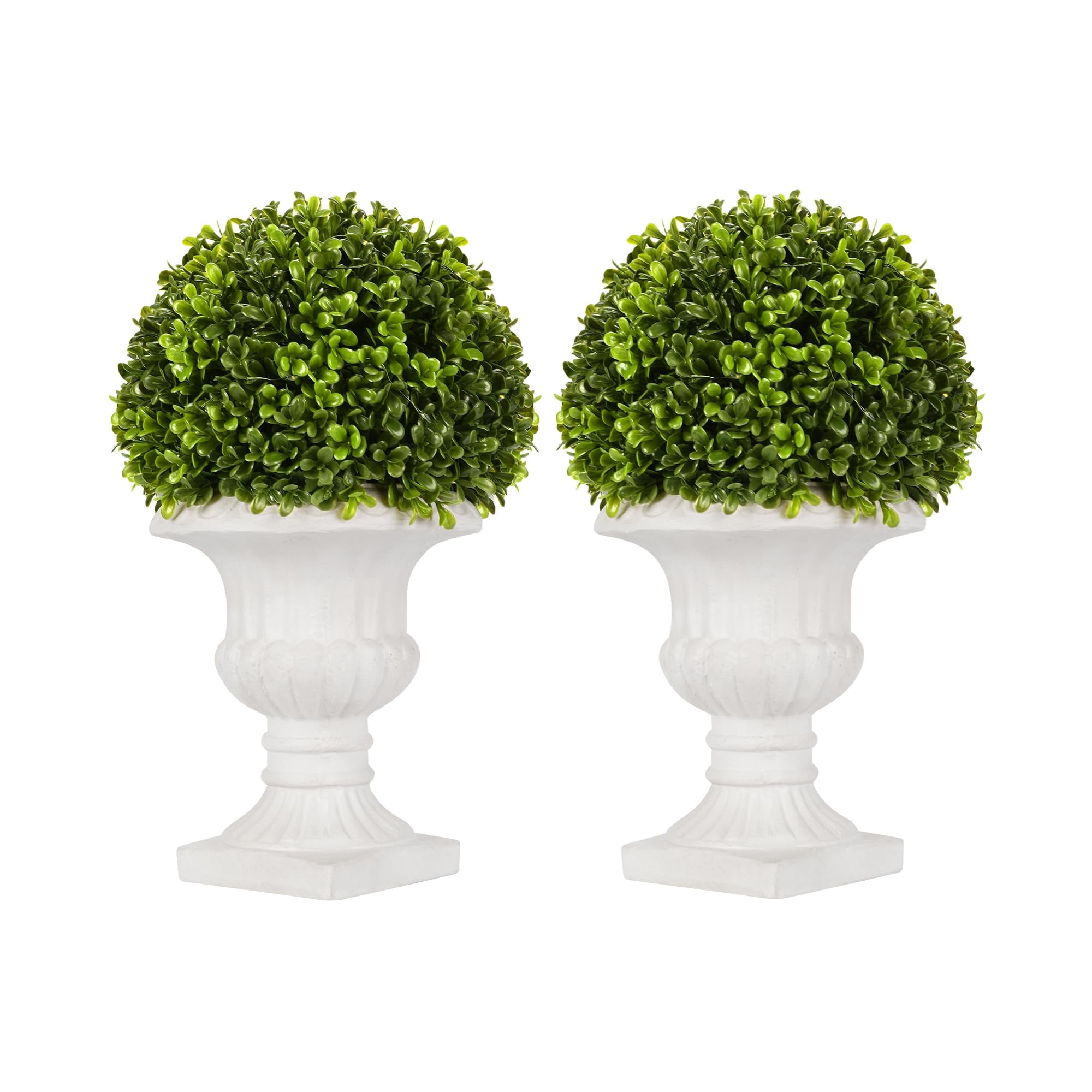 SEVENLOVE 2 Pack Artificial Boxwood Topiary Ball with Lights in Urn ...