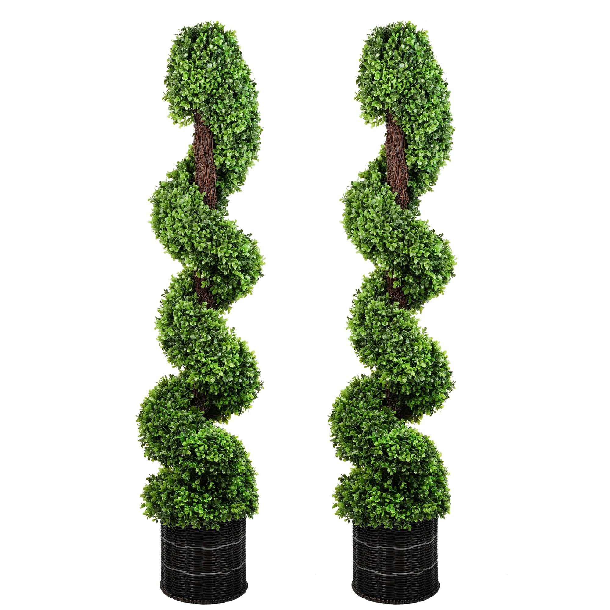SEVENLOVE Artificial Boxwood Topiary Tree Set of 2, 4Ft Potted Boxwood ...