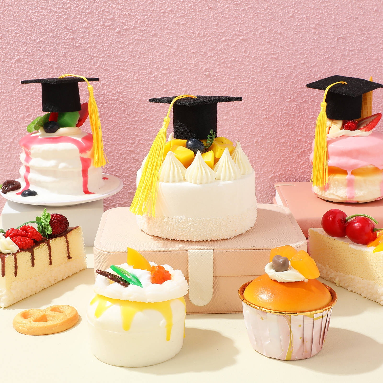 SEWACC 10Pcs Graduation Cap Cake Toppers in Yellow for Graduation ...