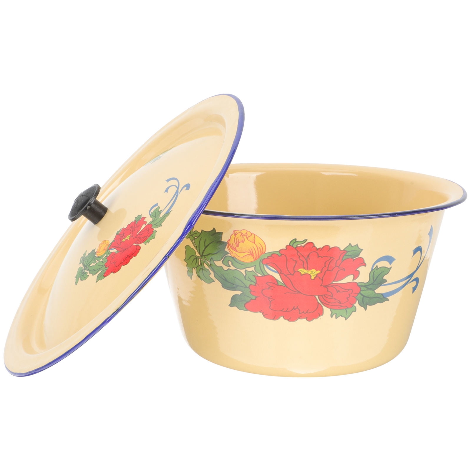 SEWACC 1Set Enamel Hand-washing Bowl with Lid Assorted Color for Use ...
