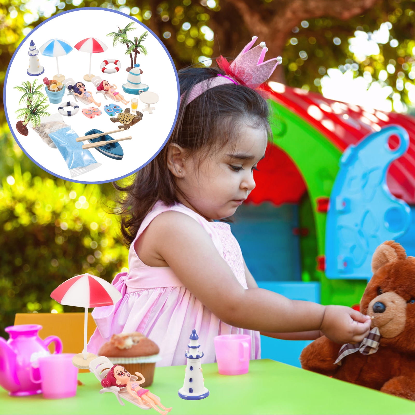 SEWACC 1Set Mini Figurines Beach Scene Micro Mini Beach Scene ...