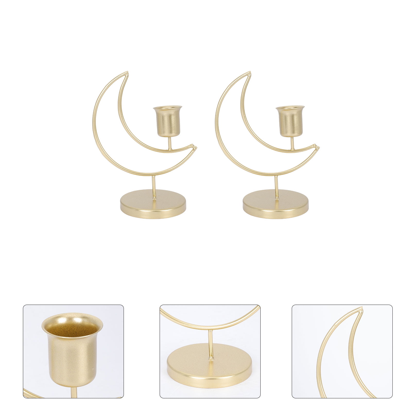 SEWACC 2Set Golden Iron Candleholders in Moon Shape for Home and ...