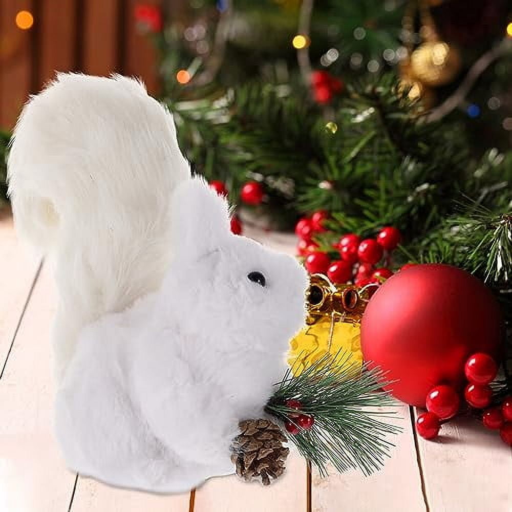 SEWACC Christmas Squirrel Figurine Simulated Furry Squirrel Ornament ...
