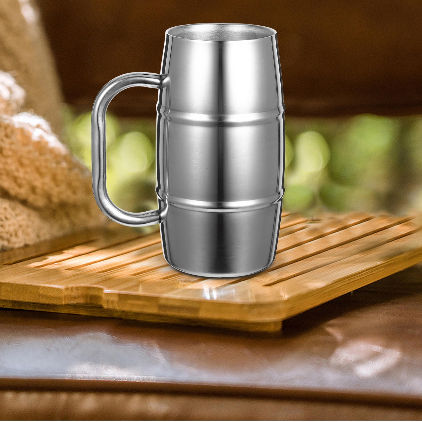 SEWACC Stainless Steel Beer Mug with Handle Vintage Design Portable ...