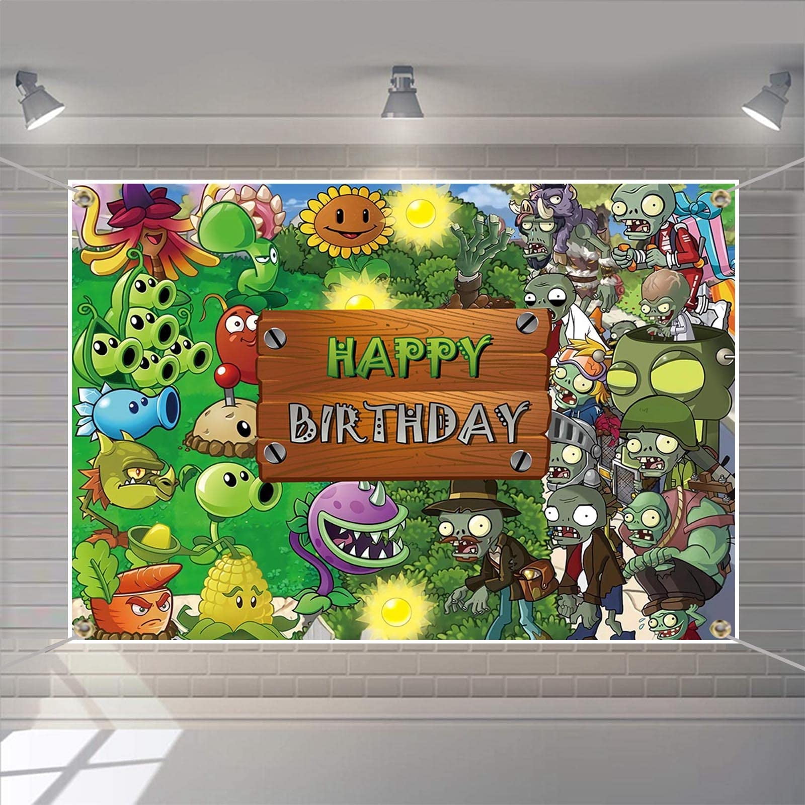 SEWALU Plant vs. Zom-bies Happy Birthday Party Backdrop PVZ Poster ...