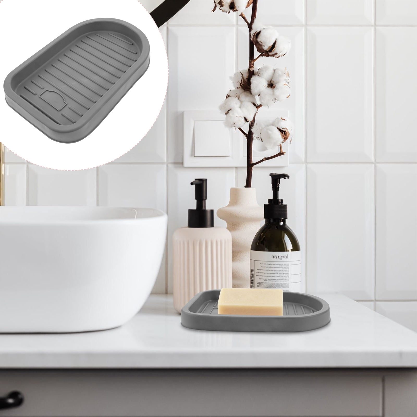 SEWCHICS Fashionable Grey Soap Storage Tray for Home Use with Press ...