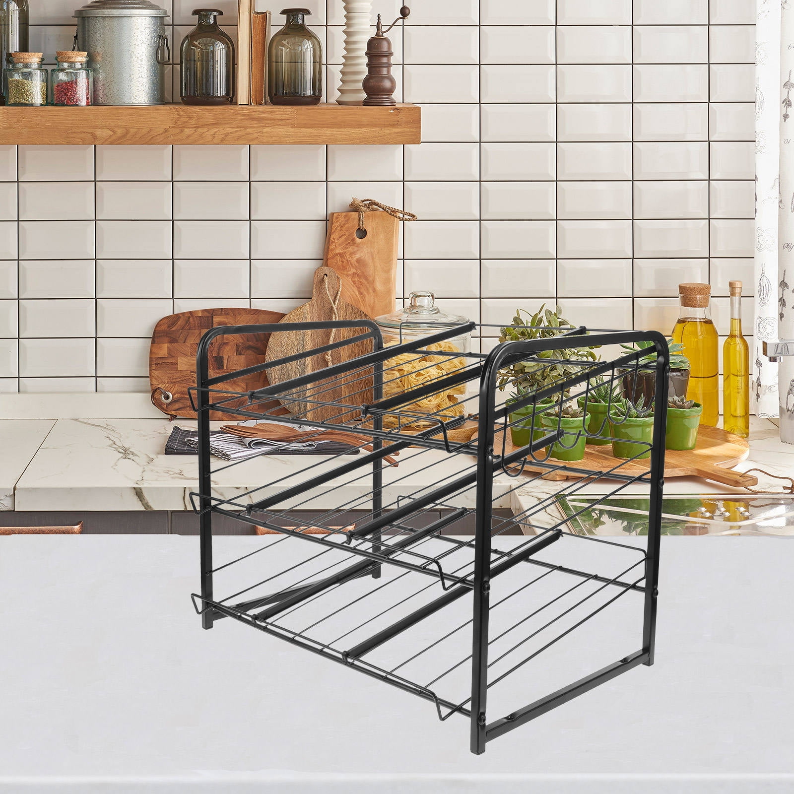 SEWCHICS 1Pack Kitchen Storage Rack Black Stainless Steel Stackable ...