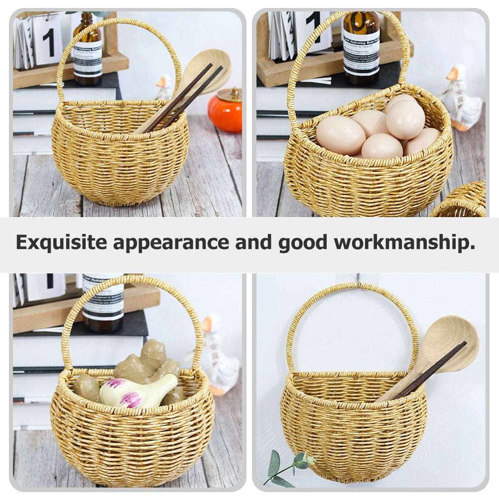 SEWCHICS 1Set Kitchen Wall Basket Rattan Hanging Onion Basket for ...