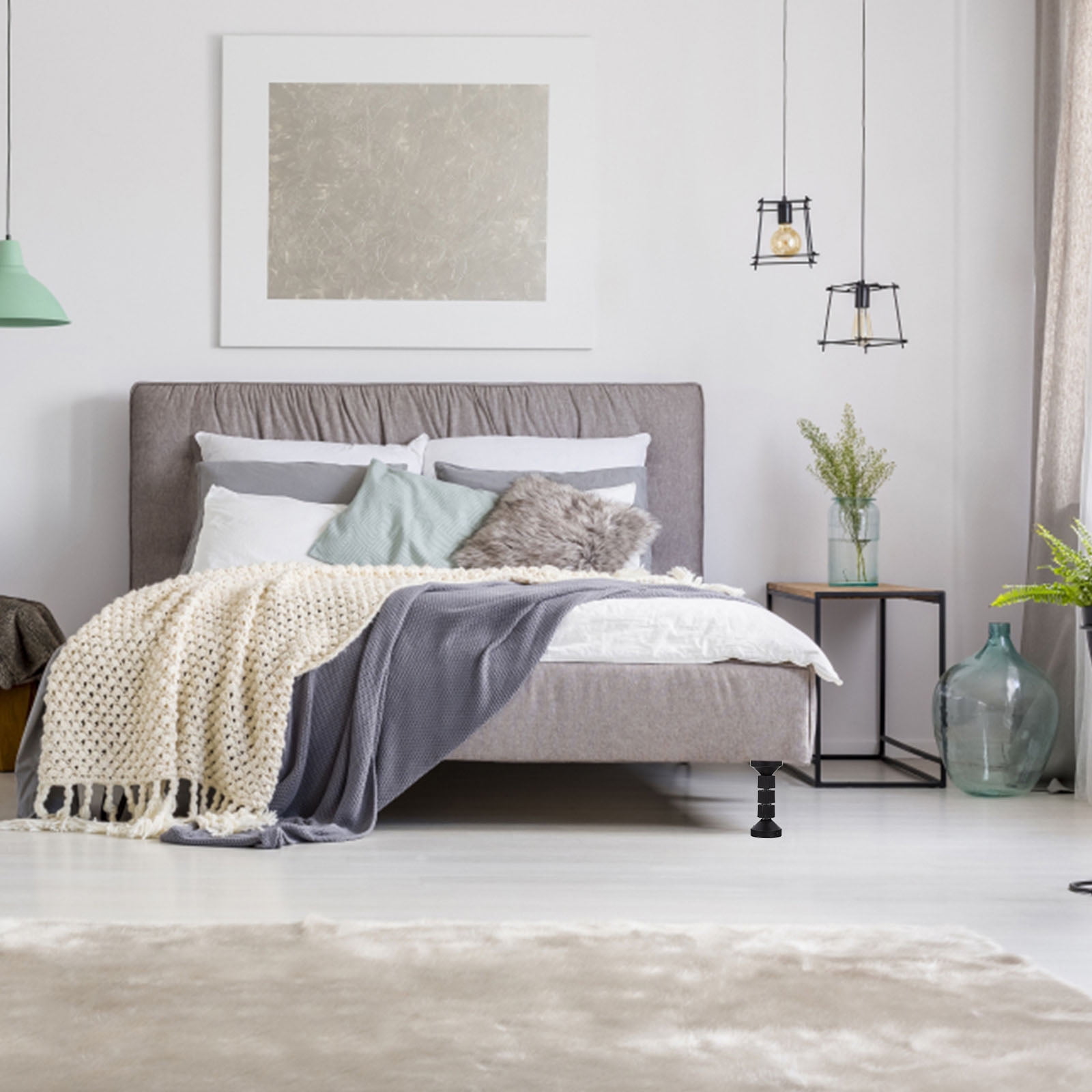 SEWCHICS 4Set Adjustable Threaded Bed Stopper Black Cylindrical PP ...