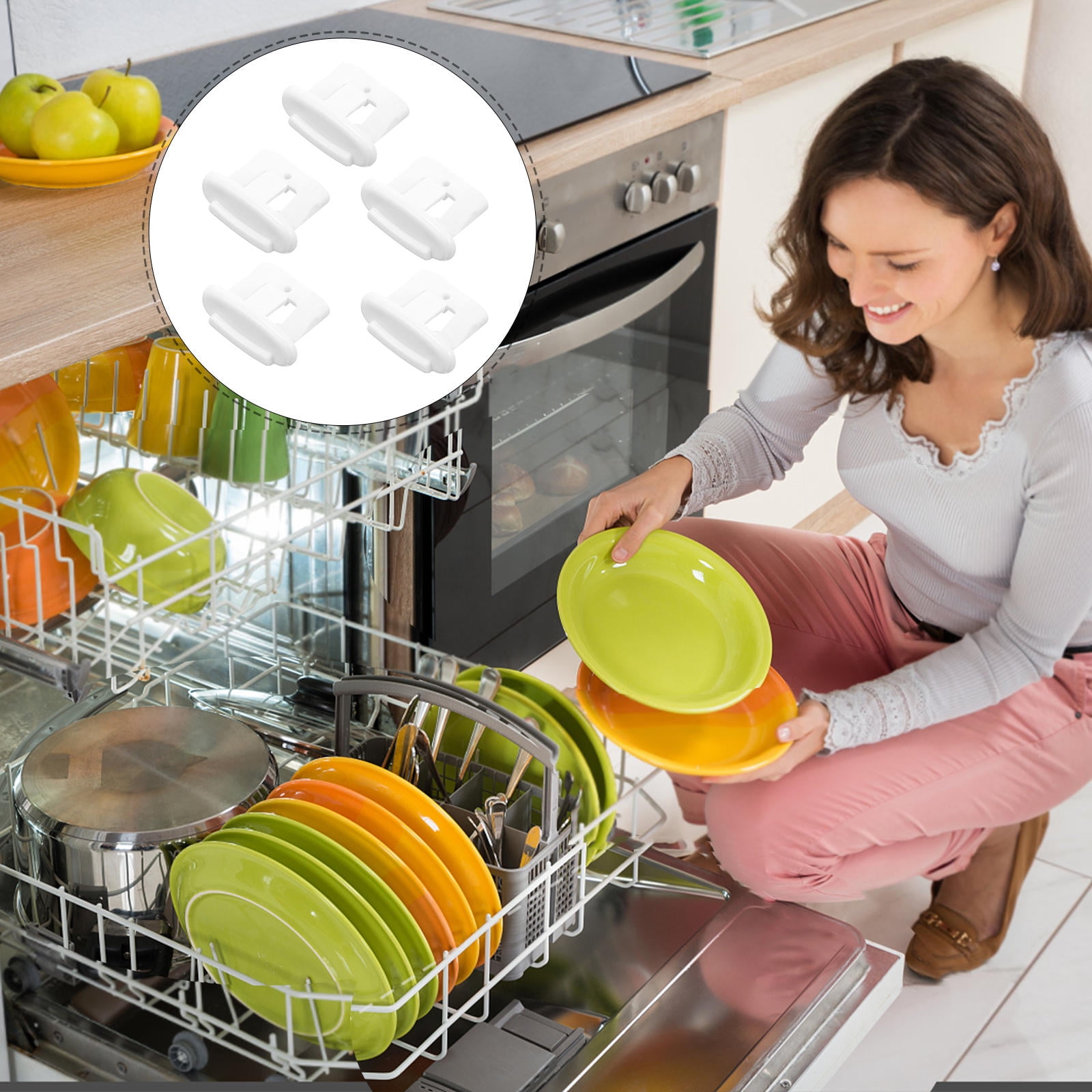 SEWCHICS Rack Slide End Clip Upper Dishwasher Part White Plastic 5pcs ...