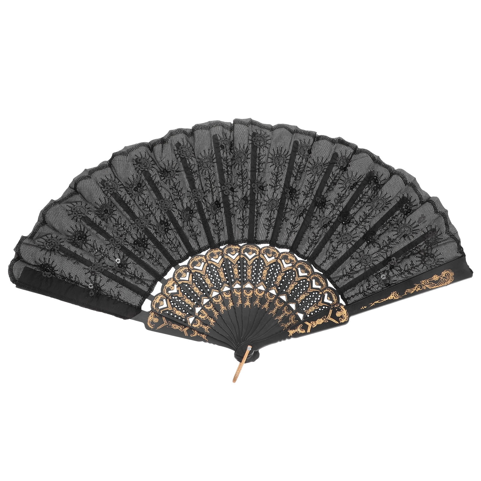 SEWCHICS Black Decorative Hand Fan with Embroidered Sequins for ...