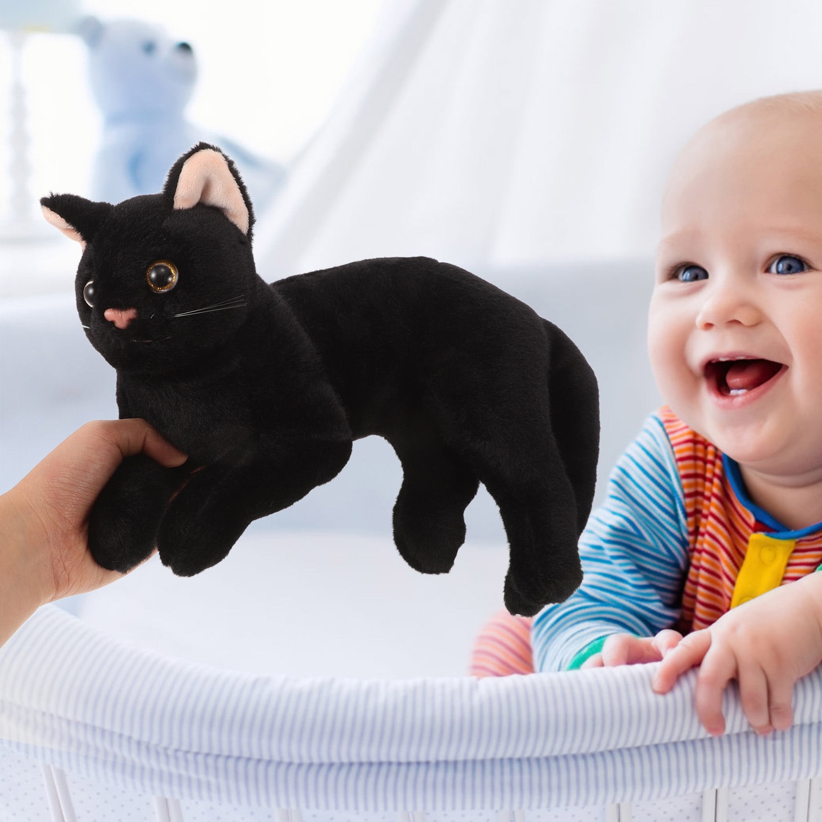 SEWCHICS Cartoon Cat Plush Toy Black and White Plush Cat Toy for Home ...
