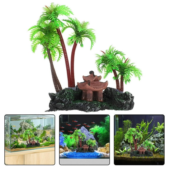 SEWCHICS Fish Tank Decor Coconut Tree Decoration Multi Resin Realistic ...