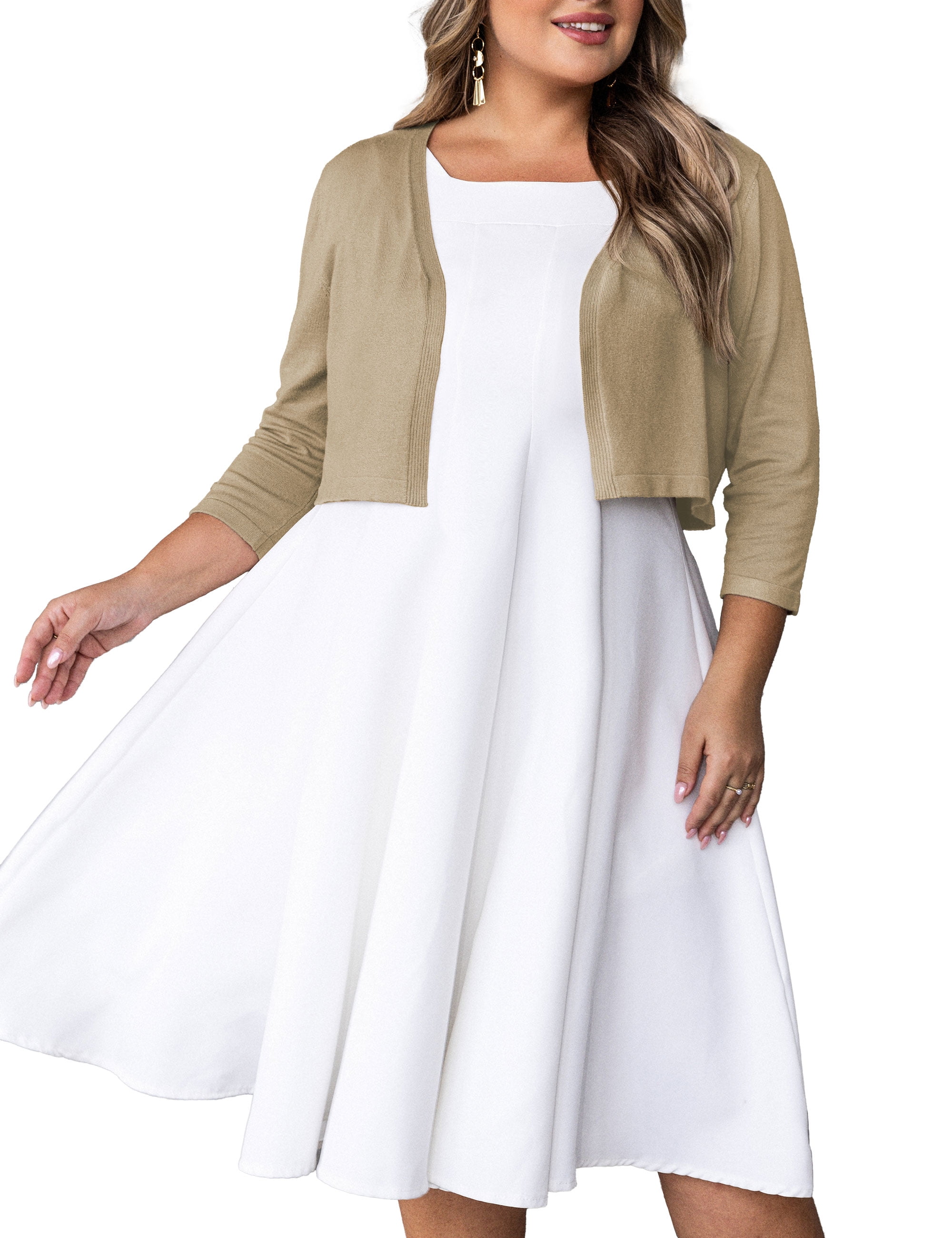 SEWIFY Women's Plus Size Bolero Cropped Cardigan Lightweight 3/4 Sleeve ...