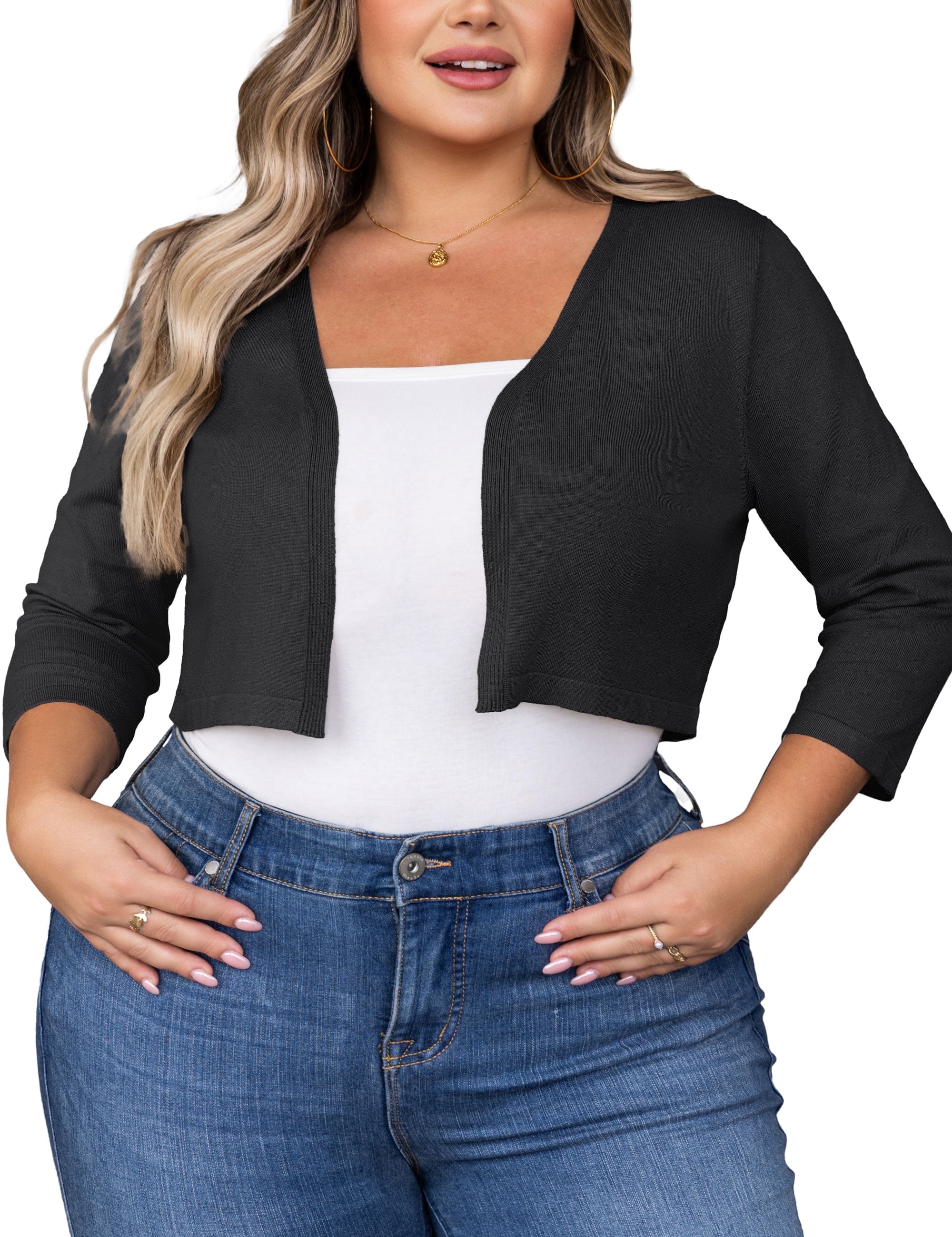 SEWIFY Women's Plus Size Boleros Shrug Sweaters Lightweight 3/4 Sleeve ...