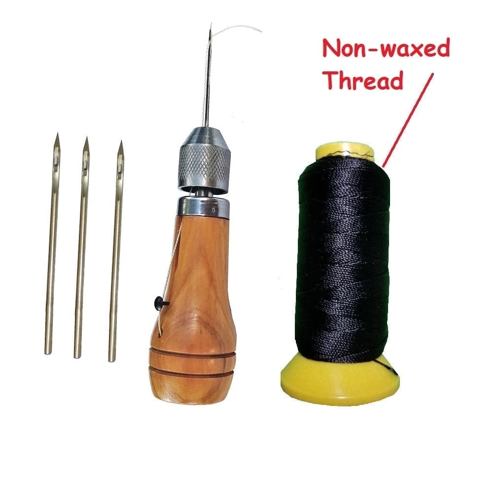 CNW Sewing Awl Kit, Leather and Canvas Repair, 4 Steel Needles, 180 Yds ...