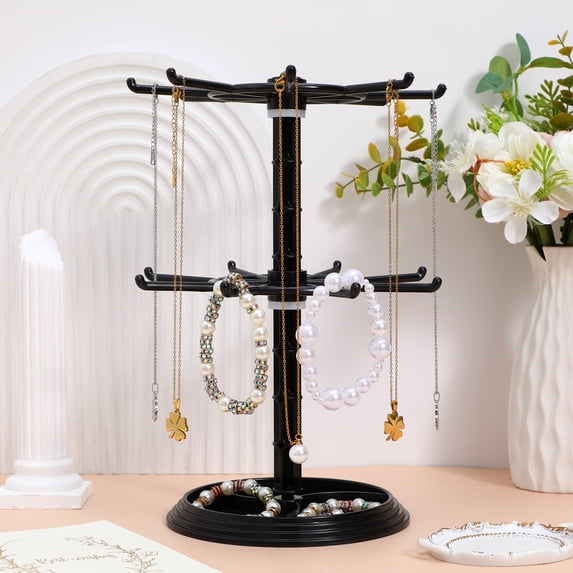 SEWOART Black Rotating Jewelry Tree Stand Organizer for Necklaces and ...