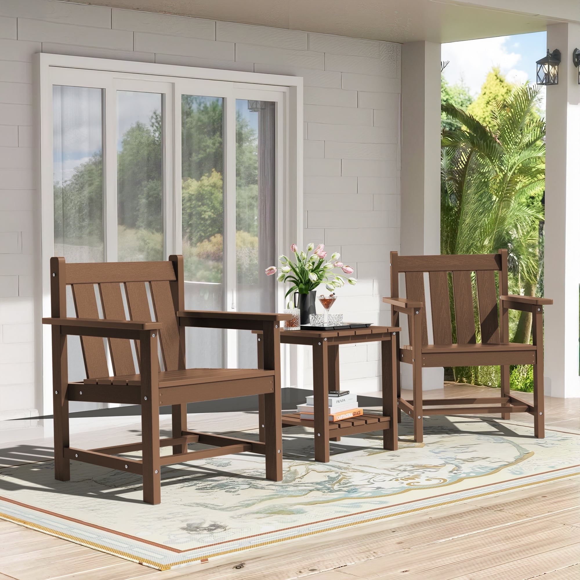 SERWALL 3 Piece Patio Bistro Set, HDPE Weatherproof Outdoor Patio ...