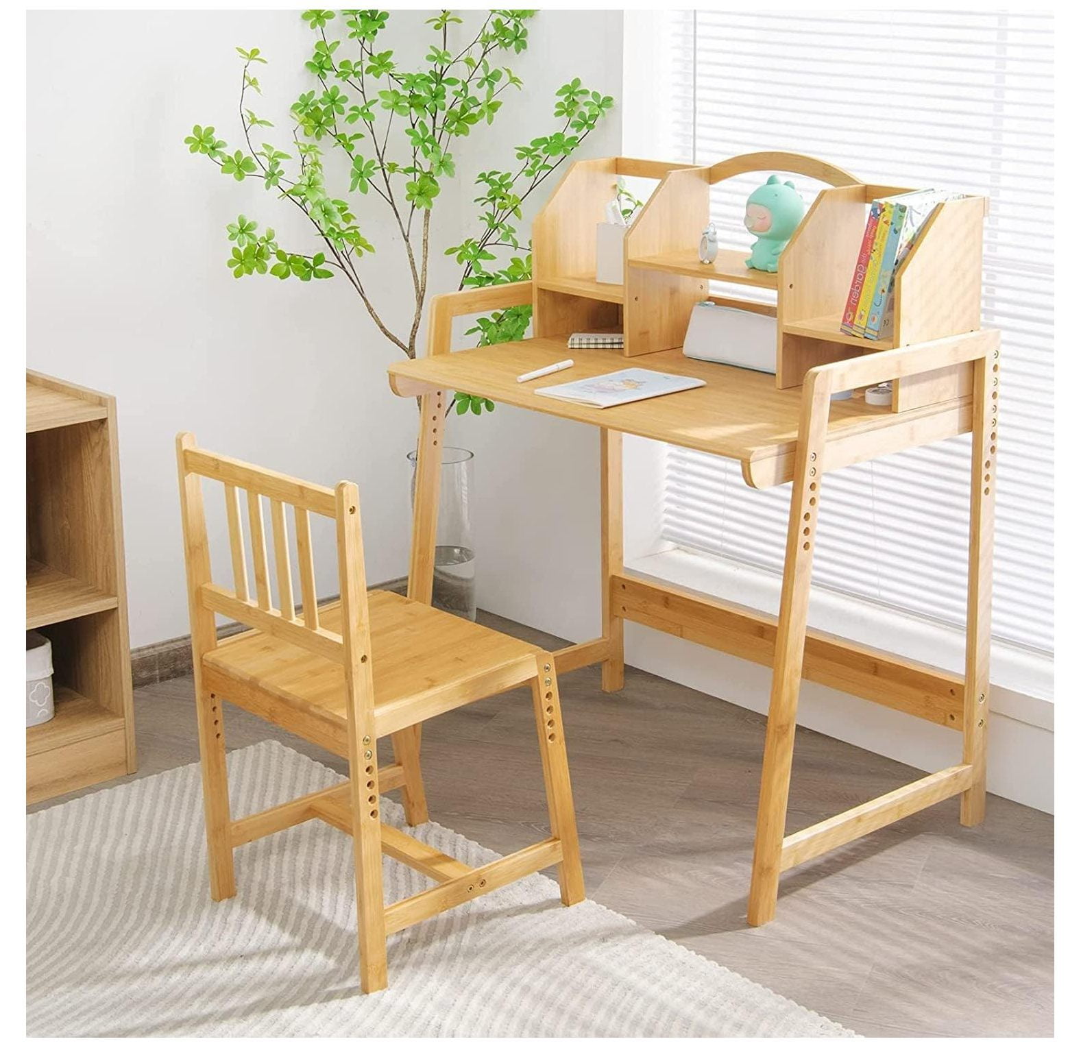 SEYATPOOL - Bamboo Height Adjustable Kids Desk and Chair Set, Children ...