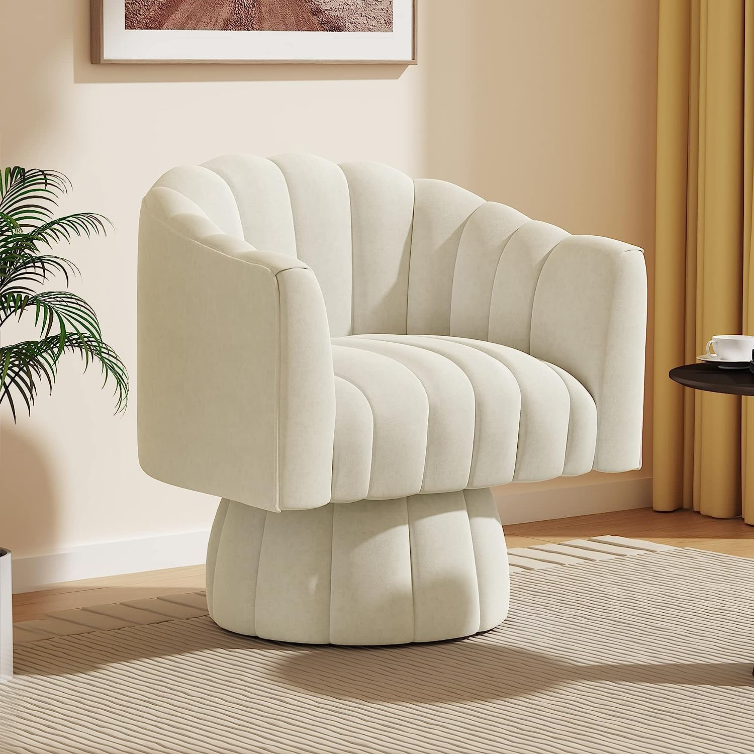 SEYNAR Velvet Upholstered Swivel Chair, Mid-century 360 Degree Rotation ...