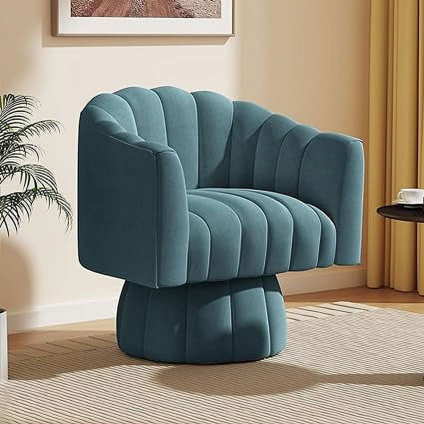 SEYNAR 360 Degree Swivel Velvet Accent Chair,Upholstered Round Barrel ...