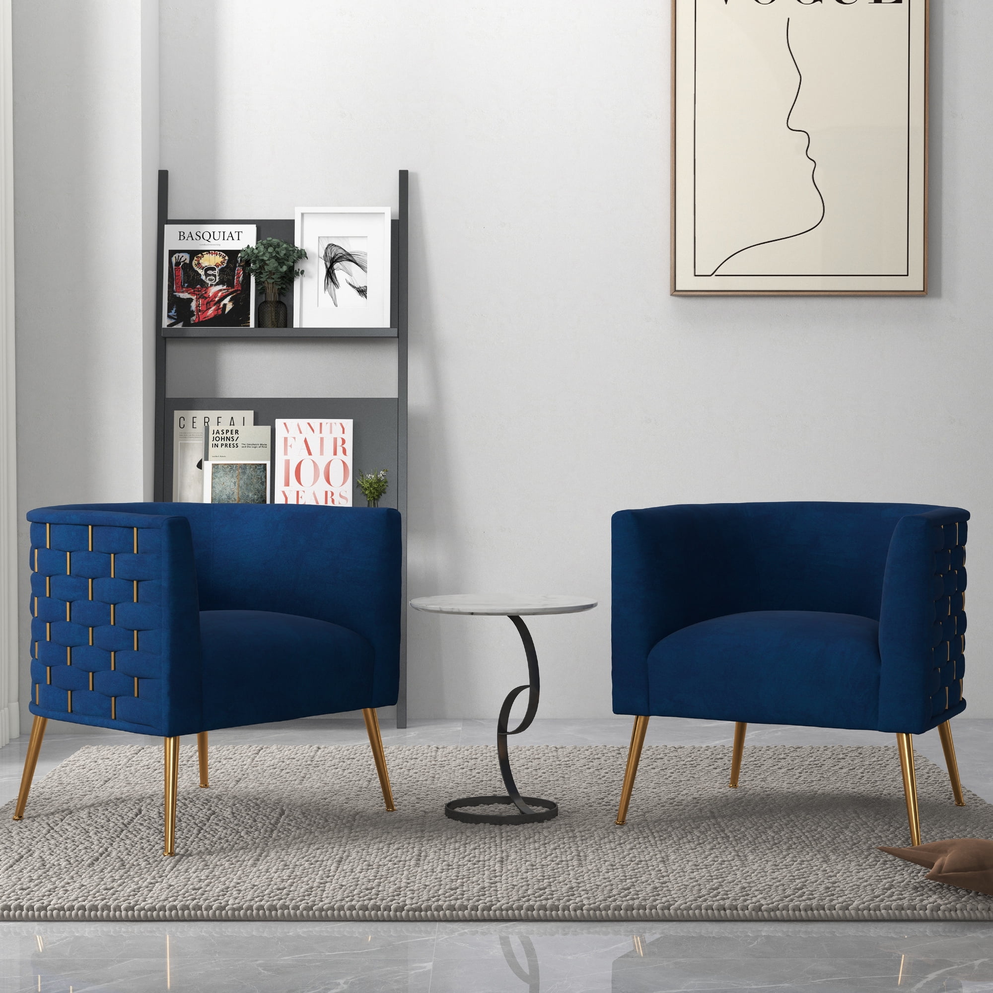 SEYNAR Handmade Woven Bucket Chair Set of 2,Tufted Velvet Accent Side ...