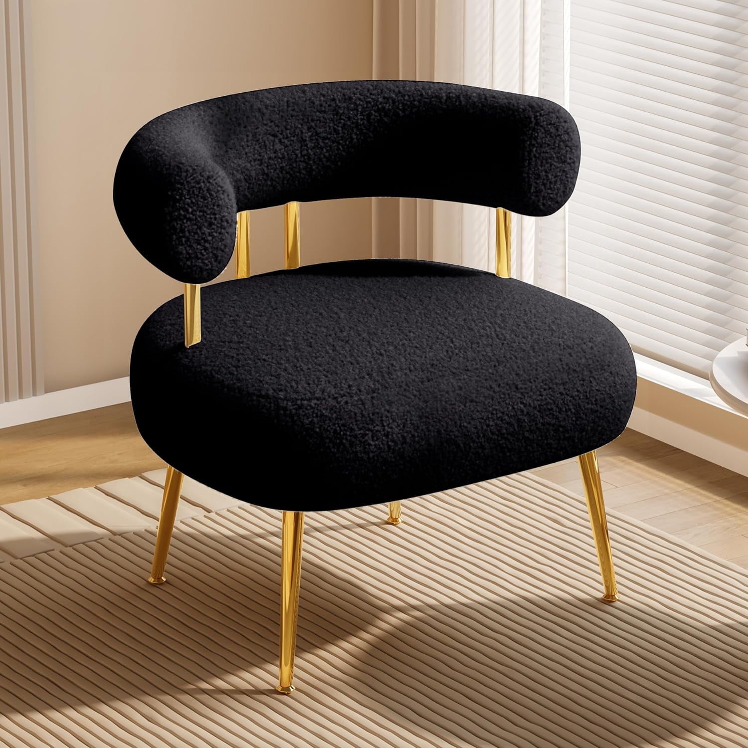 SEYNAR Mid Century Sherpa Accent Chair,Fluffy Round Upholstered Bucket ...