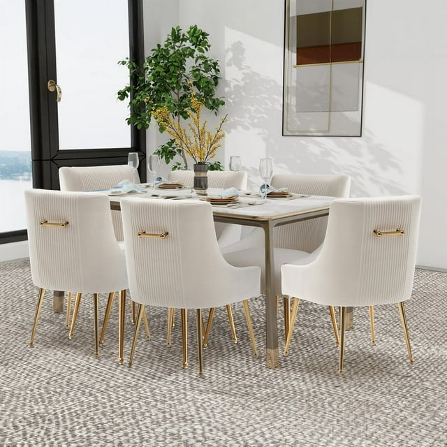 SEYNAR Modern Glam Boucle Pleated Velvet Accent Dining Chair, Set of 6 ...