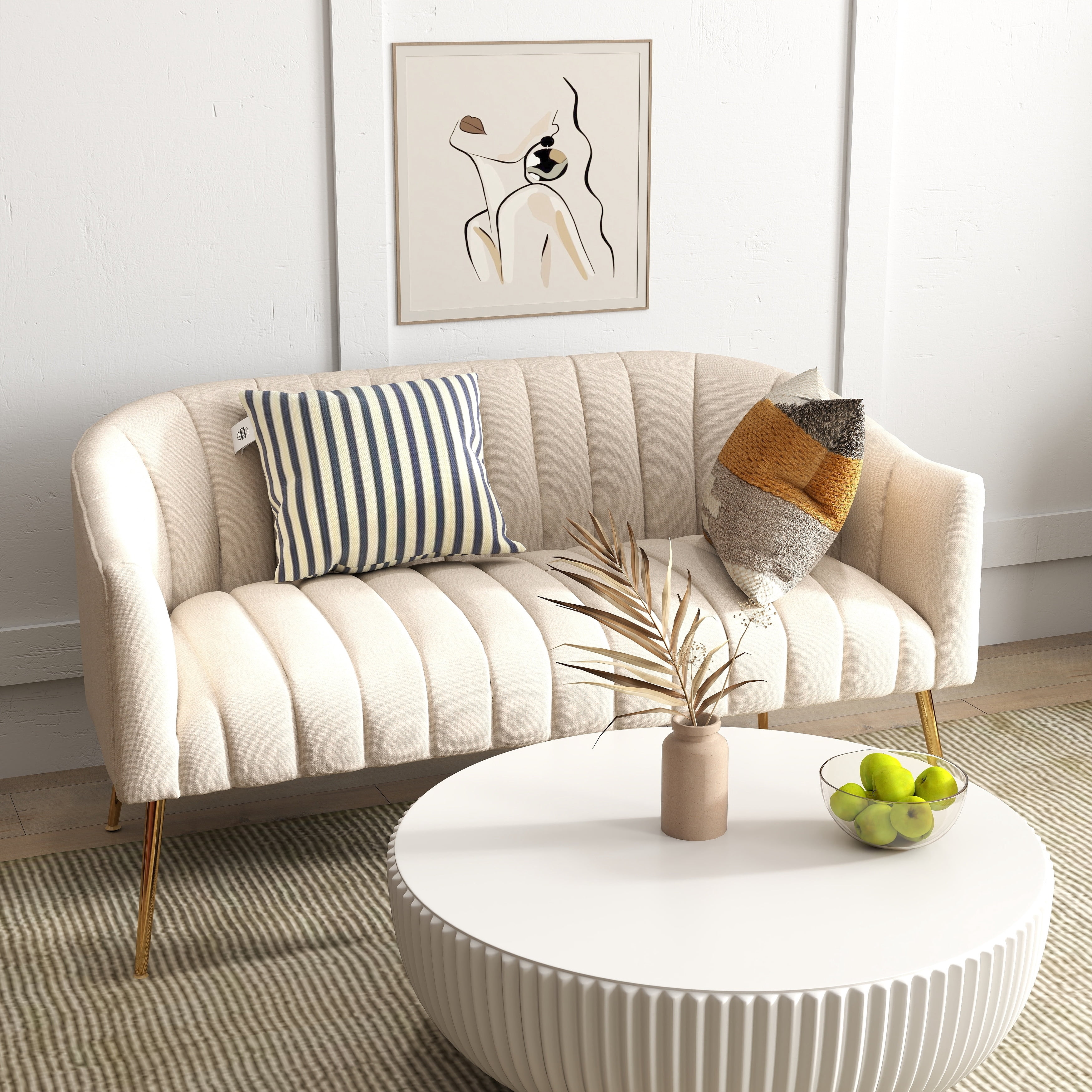 SEYNAR Modern Glam Comfy 50" Metal Legs Curved Sofa 2 Seaters Loveseat ...