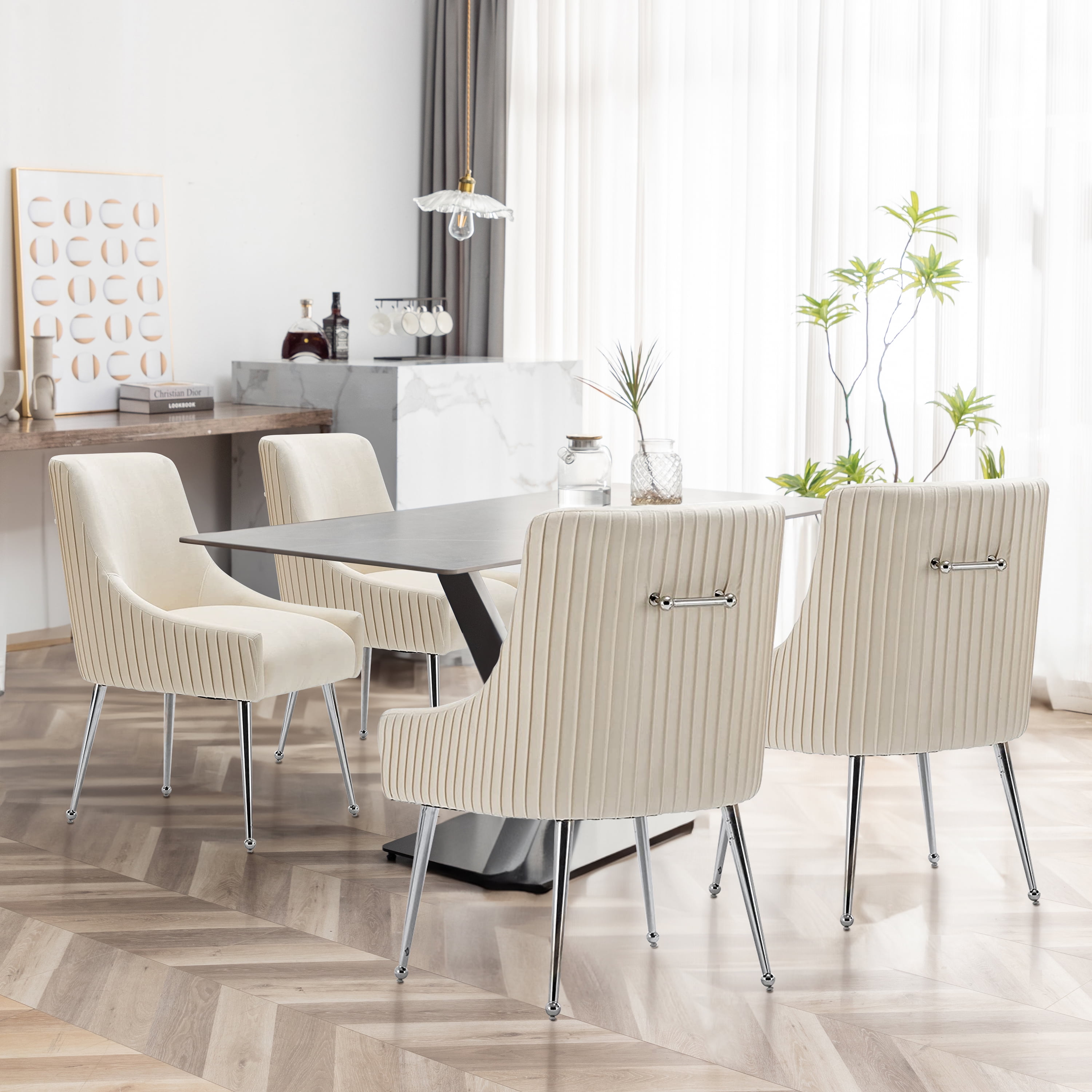 SEYNAR Modern Pleated Velvet Dining Chairs Set of 4, Tufted Upholstered ...