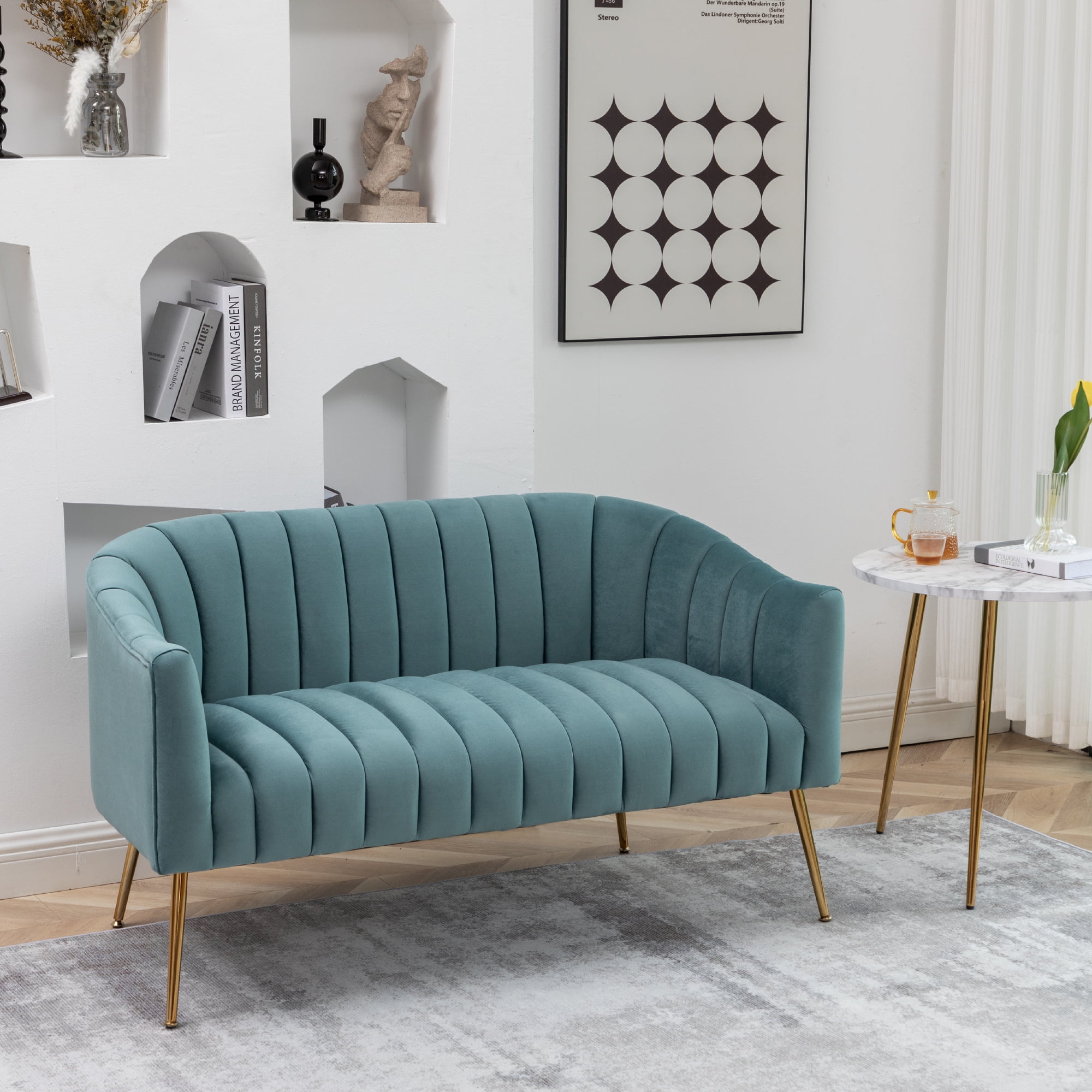 SEYNAR Modern Velvet Bucket Loveseat,Upholstered Barrel Accent Sofa and ...