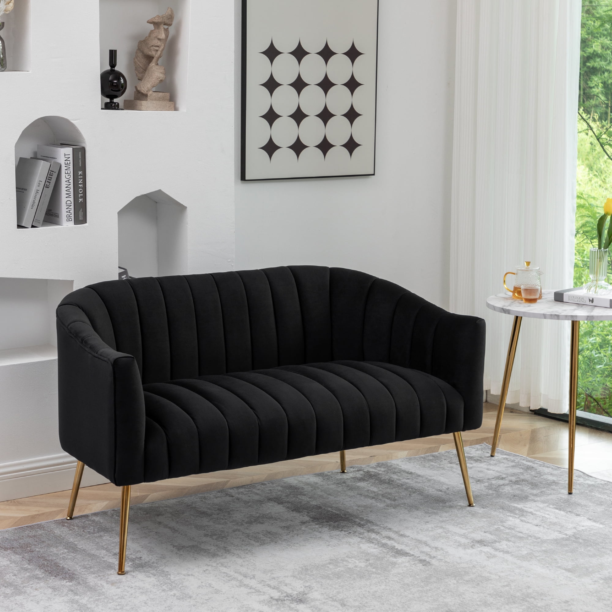 SEYNAR Modern Velvet Bucket Loveseat,Upholstered Barrel Accent Sofa and ...