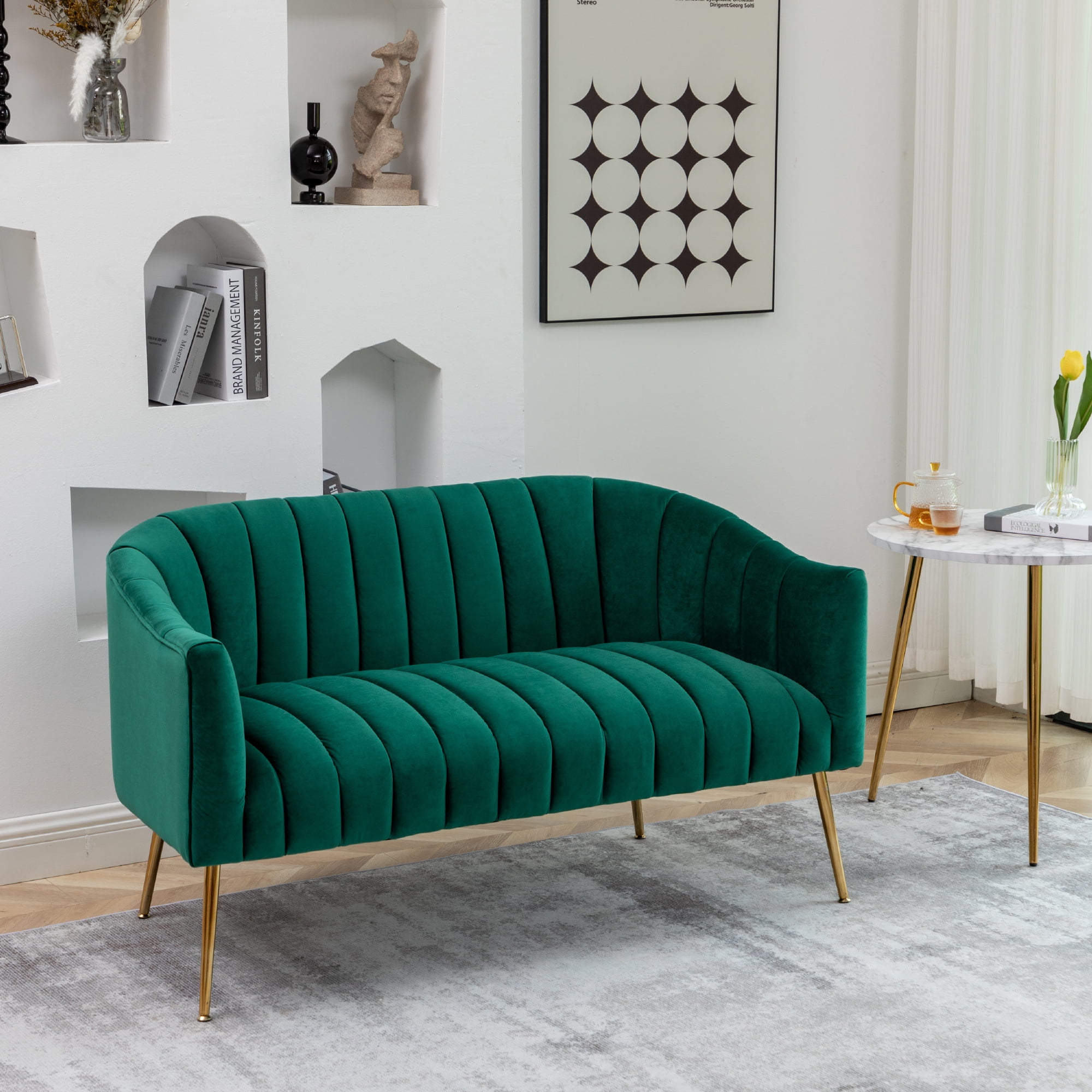 SEYNAR Modern Velvet Bucket Loveseat,Upholstered Barrel Accent Sofa and ...