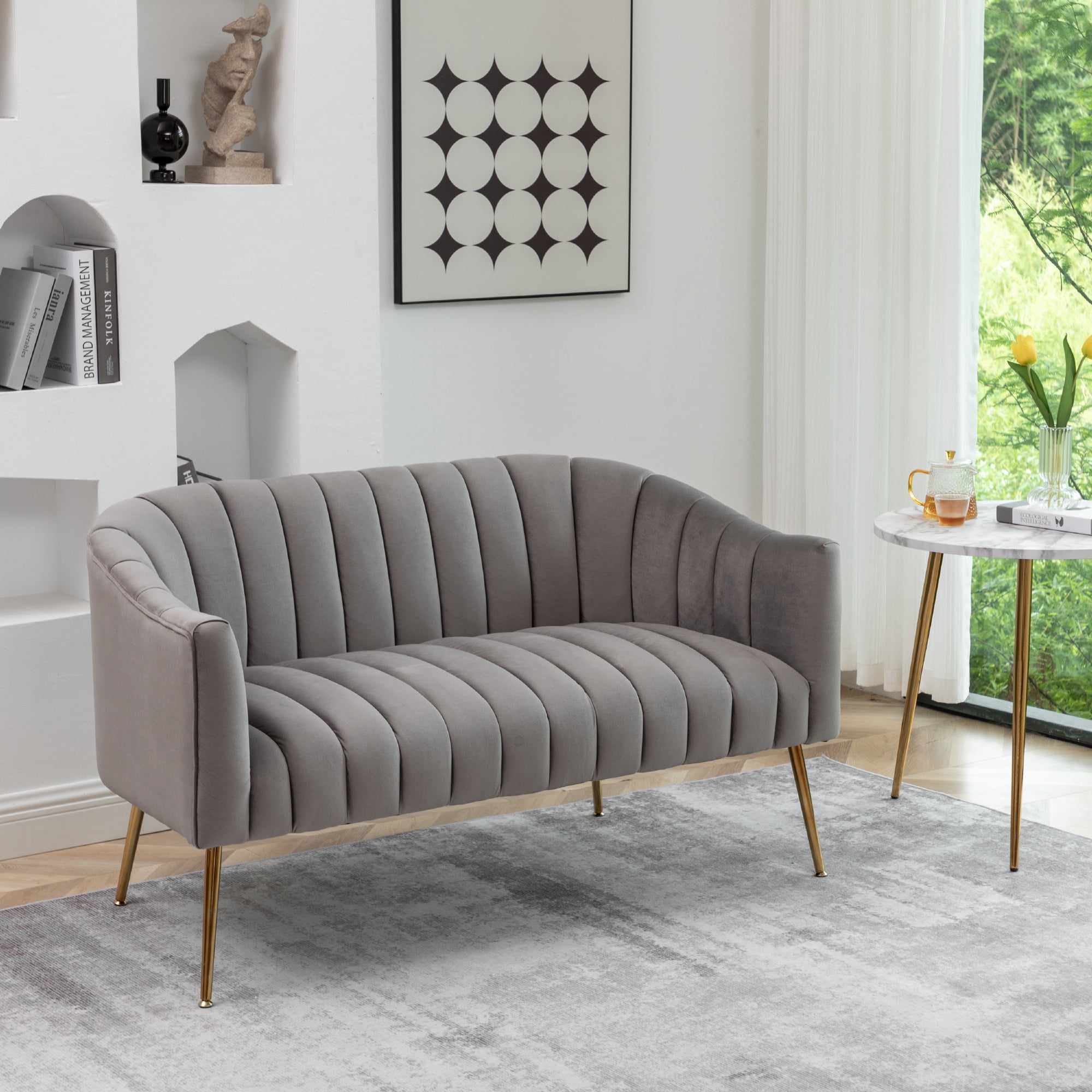 SEYNAR Modern Velvet Bucket Loveseat,Upholstered Barrel Accent Sofa and ...