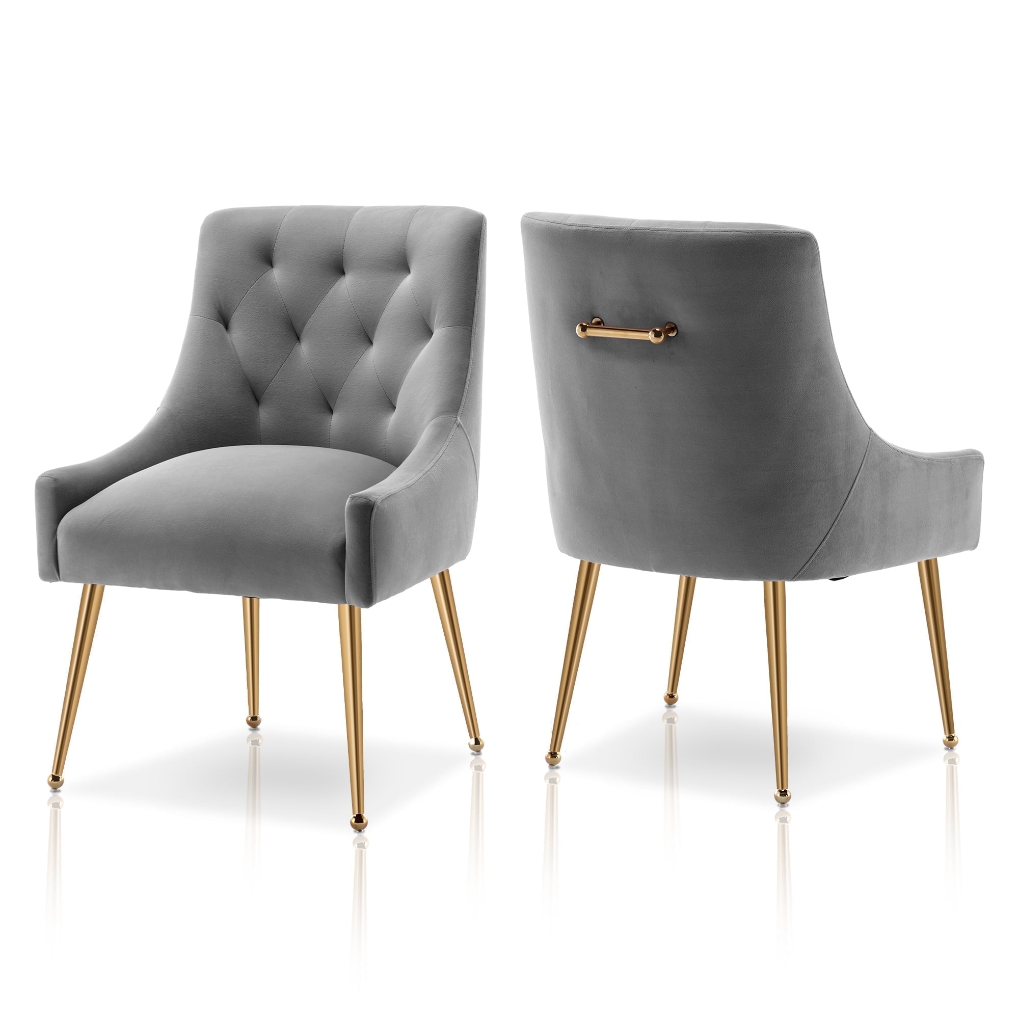 SEYNAR Grey Velvet Dining Chairs Set of 2, Modern Tufted Upholstered ...