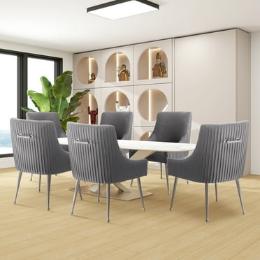 SEYNAR Modern Glam Boucle Pleated Velvet Accent Dining Chair, Set of 6 ...