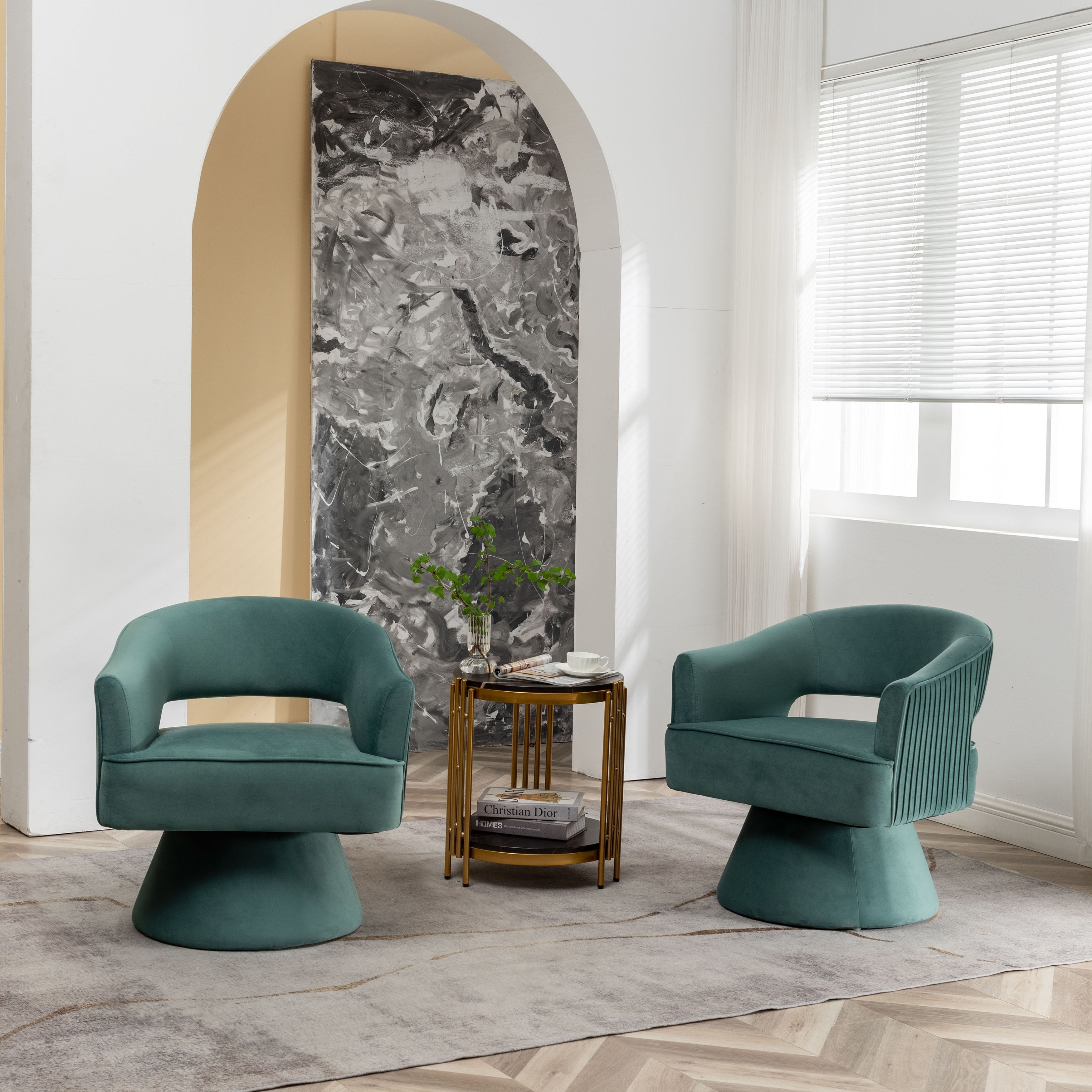 SEYNAR Modren Velvet 360 Degree Swivel Accent Arm Barrel Chair Set of 2 ...