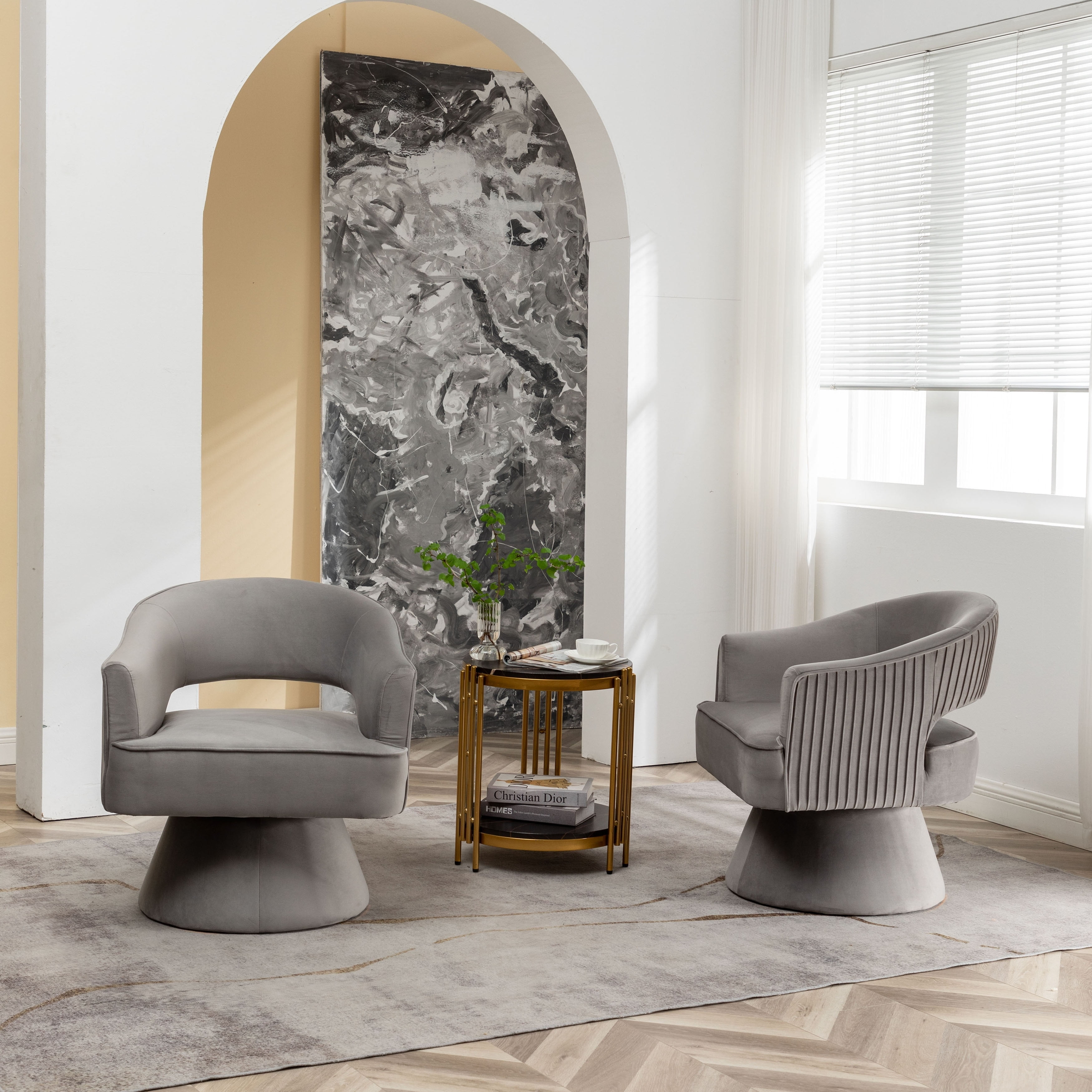 SEYNAR Modren Velvet 360 Degree Swivel Accent Arm Barrel Chair Set of 2 ...