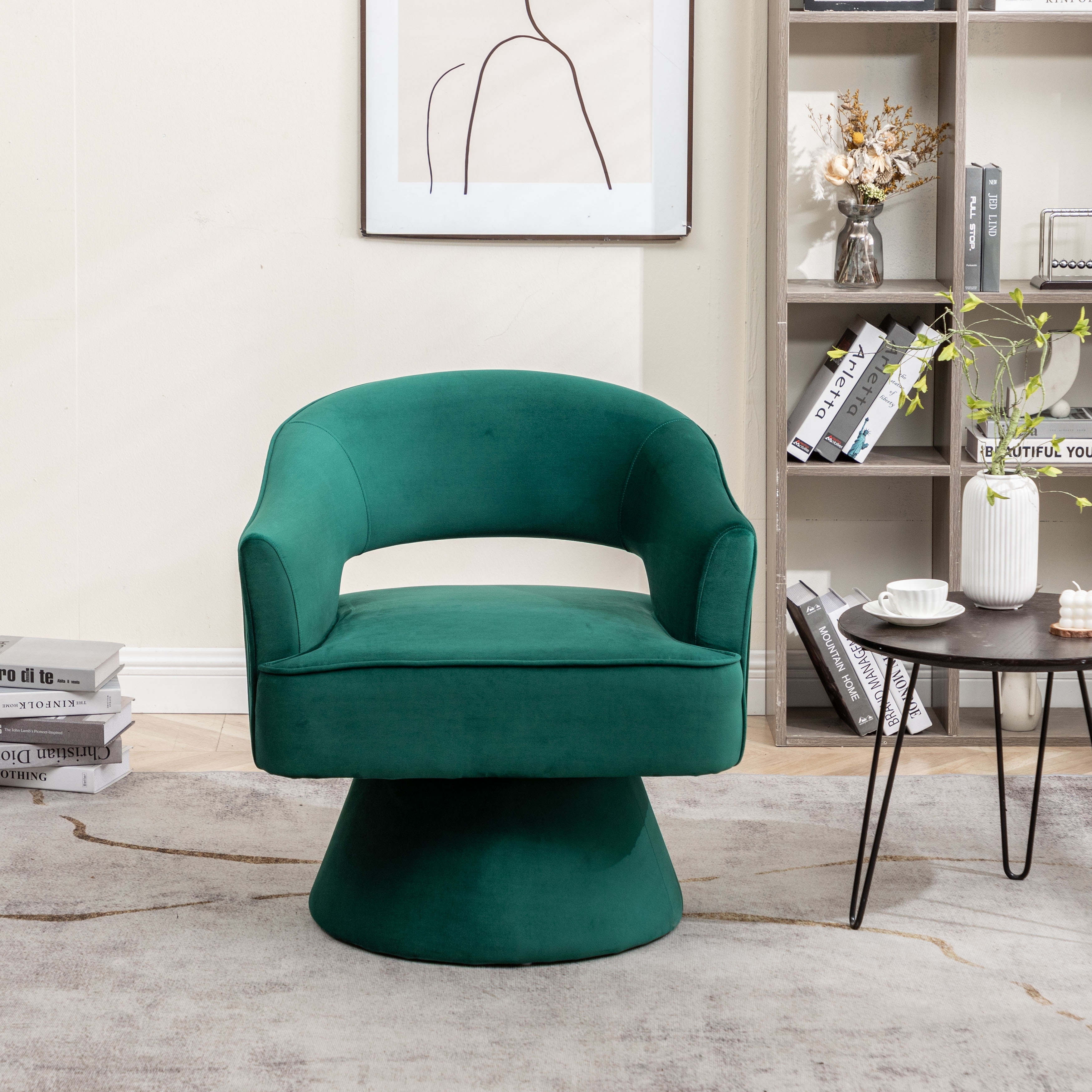 SEYNAR Modren Velvet Living Room Swivel Arm Barrel Chair with Tufted ...