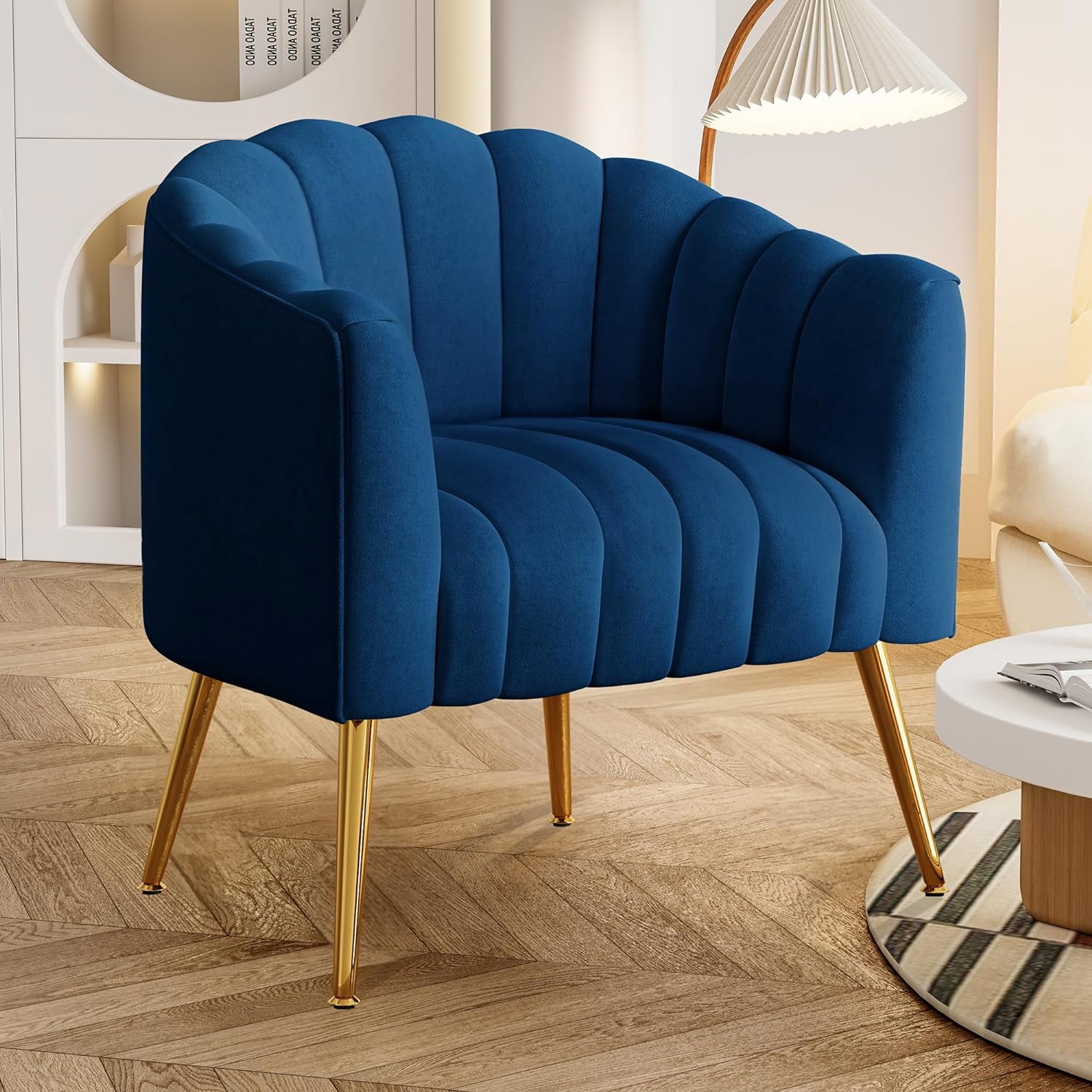SEYNAR Oversized Glam Velvet Pumpkin Barrel Accent Chair Modern Upholstered Cream Side Sofa Armchair for Living Room Vanity Navy Walmart
