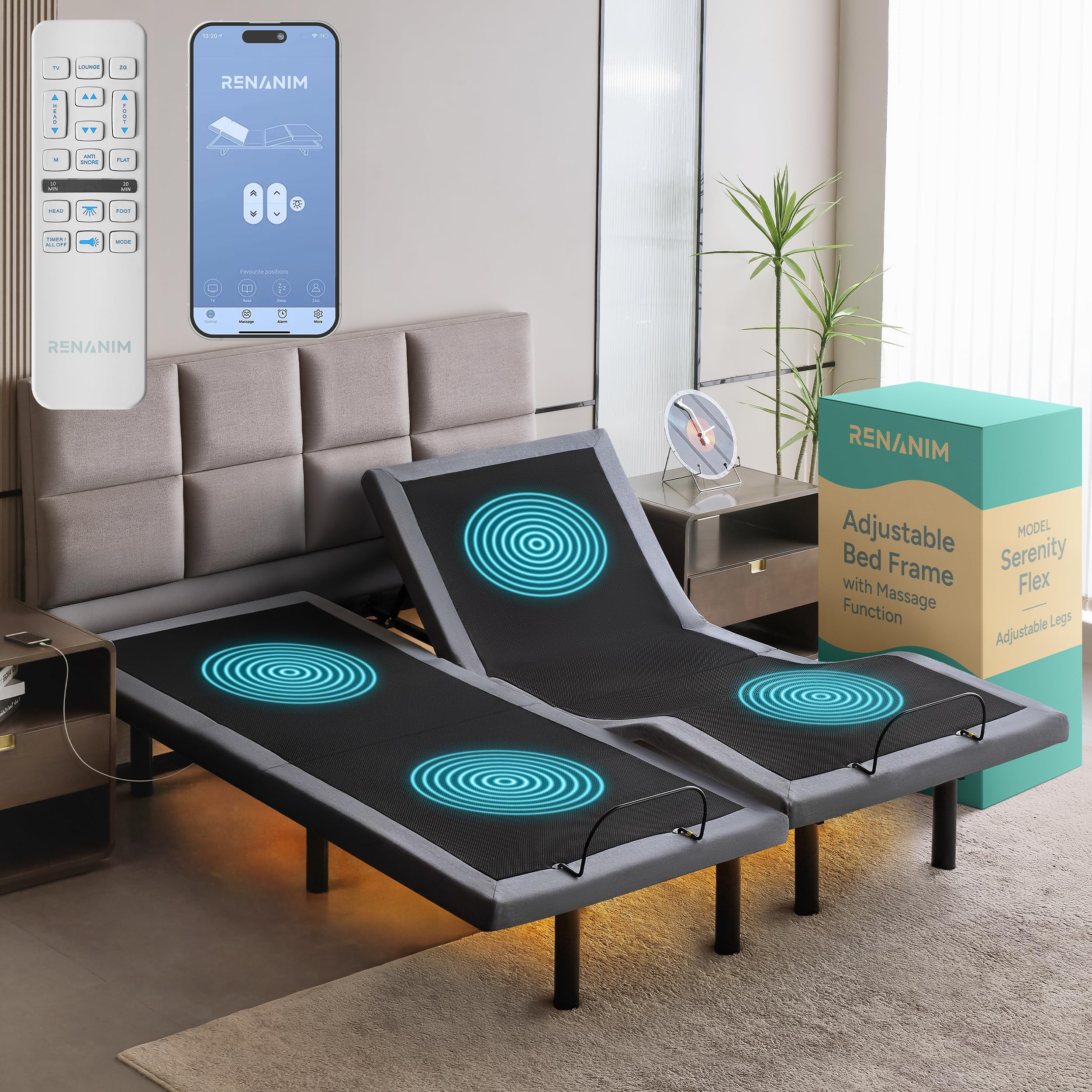 SF Adjustable Bed Frame with Massage - Split King Adjustable Bed Only ...