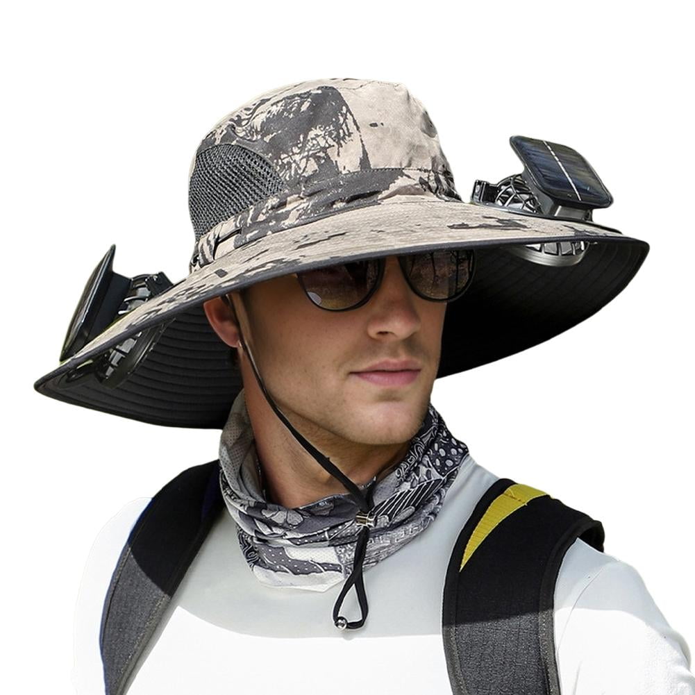SF Oversize Big Head Outdoor Wide Brim Sun Hat with 2 Solar Fan Sun ...