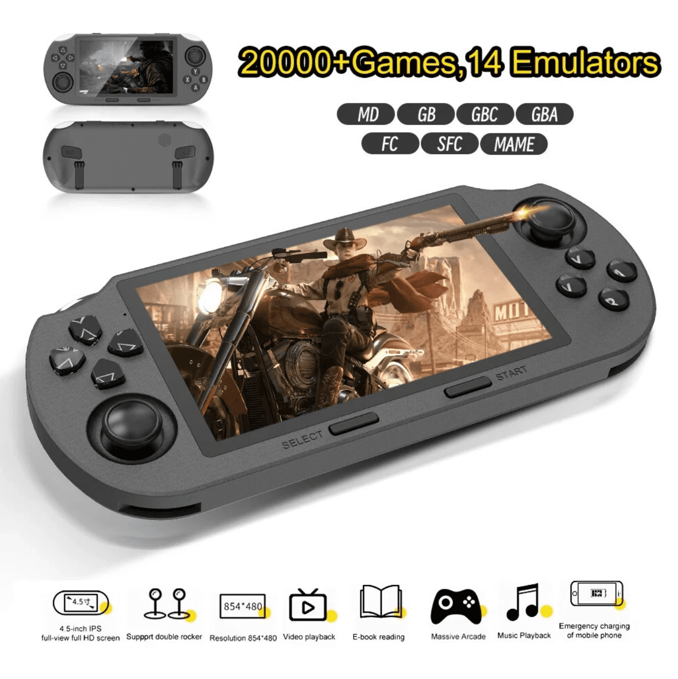 SF3000 4.5 Inch IPS Screen Handheld Game Console For PS1/GBA/SFC/GBC IN ...